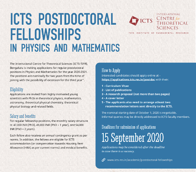 Postdoctoral Positions at ICTS-TIFR, Bangalore | ICTS